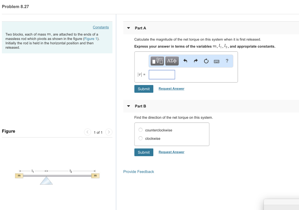 Solved Problem 8.27 Constants Part A Two blocks, each of | Chegg.com