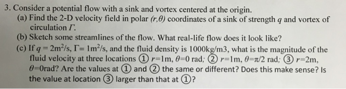 Solved Consider a potential flow with a sink and vortex | Chegg.com