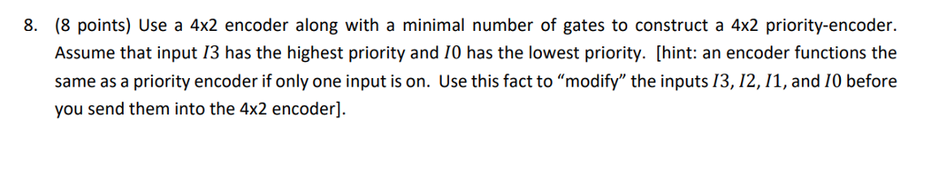 Solved 8. (8 points) Use a 4x2 encoder along with a minimal | Chegg.com