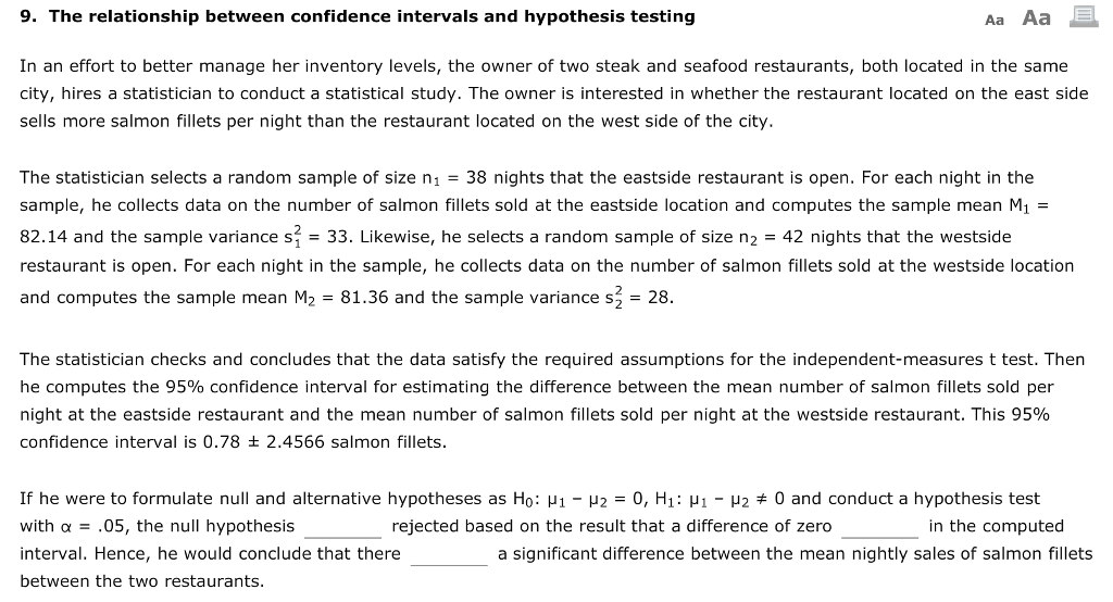 Solved The relationship between confidence intervals and | Chegg.com