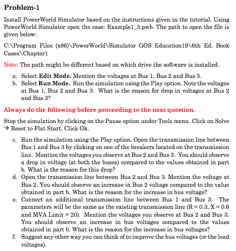 Problem-1 Install PowerWorld Simulator based on the | Chegg.com