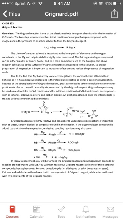 Solved oo Sprint Wi-Fi 8:44 AM Files Grignard.pdf Pre-Lab | Chegg.com