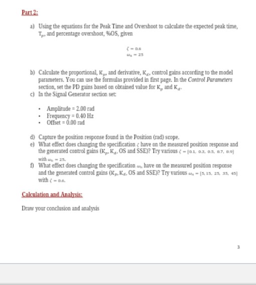 Solved Part2: a) Using the equations for the Peak Time and | Chegg.com