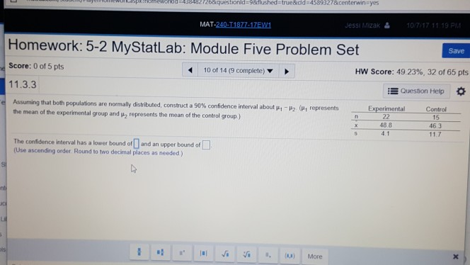 Solved MAT-2 Jessi Mizak Homework: 5-2 MyStatLab: Module | Chegg.com