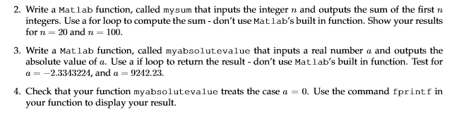 Solved Write A Matlab Function Called Mysum That Inputs The 0488