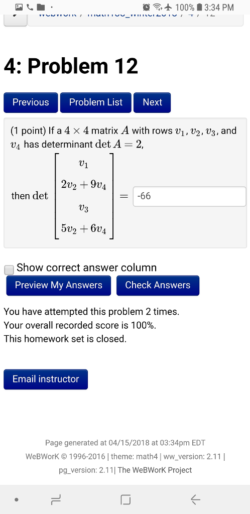 Solved 100% 3:34 PM 4: Problem 12 vious Problem ListNext (1 | Chegg.com