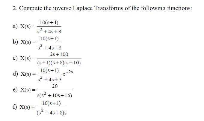 Solved Compute the inverse Laplace Transforms of the | Chegg.com