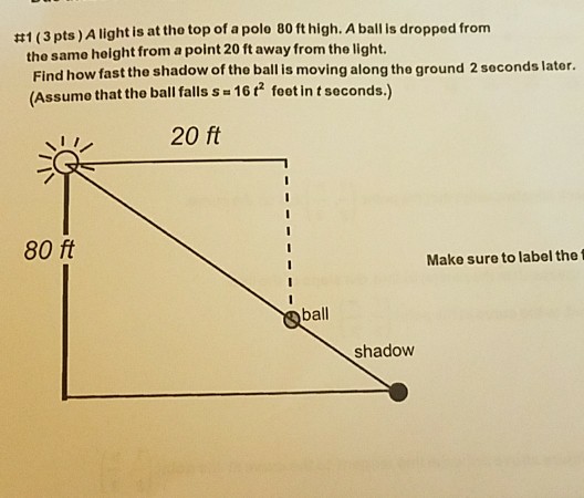 Solved #1 ( 3 pts ) Alight is at the top of a polo 80 ft | Chegg.com