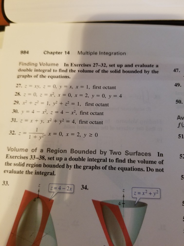 Solved 984 Chapter 14 Multiple Integration Finding Volume In | Chegg.com
