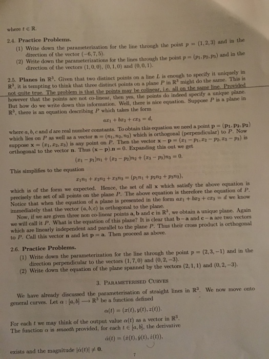 Solved Write Down The Parameterization For The Line Through