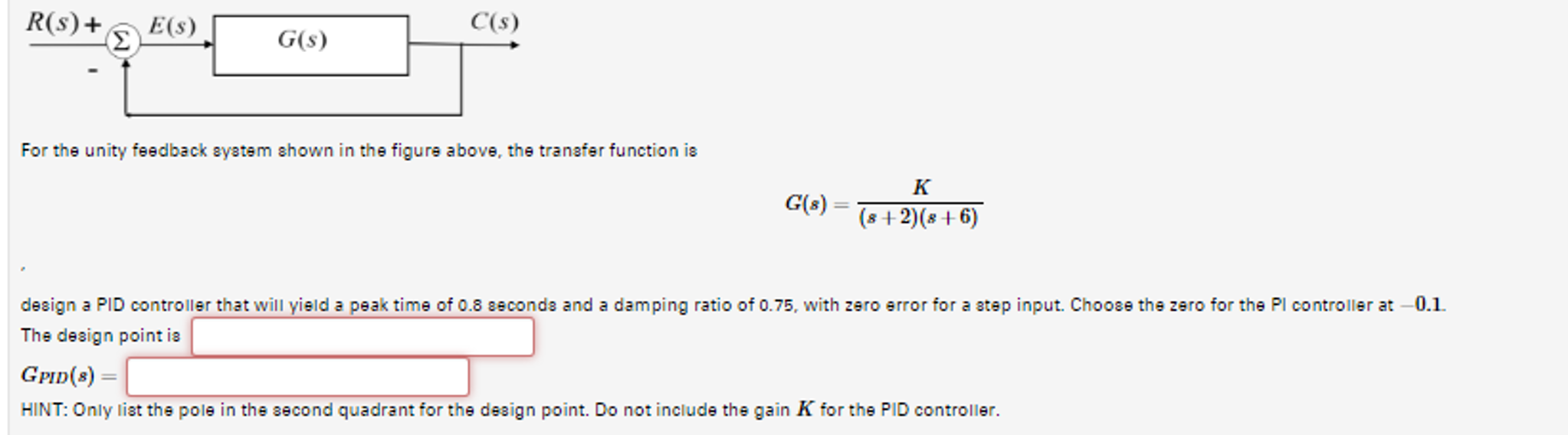 Solved For the unity feedback system shown in the figure | Chegg.com