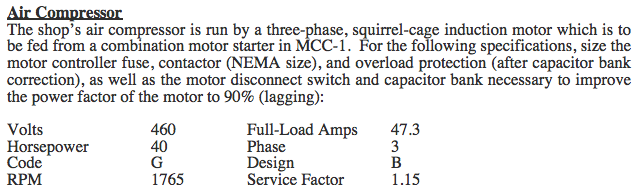 Solved Determine the Following, 1- size of the fuse motor | Chegg.com
