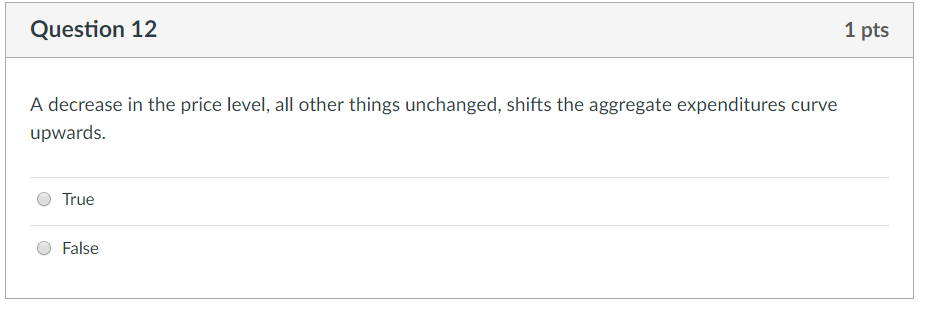 Solved Question 12 1 pts A decrease in the price level, all | Chegg.com