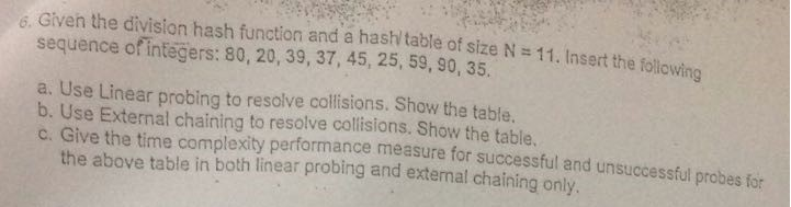 Solved 6 Given the division hash function and a hash table | Chegg.com