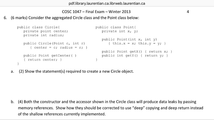 Solved Consider the aggregated Circle class and the Point | Chegg.com