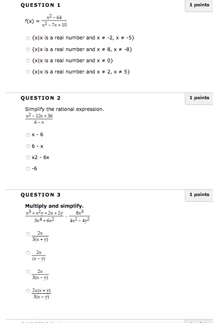 Solved f(x) = x^2 - 64/x^2 - 7x + 10 {x/x is a real number | Chegg.com
