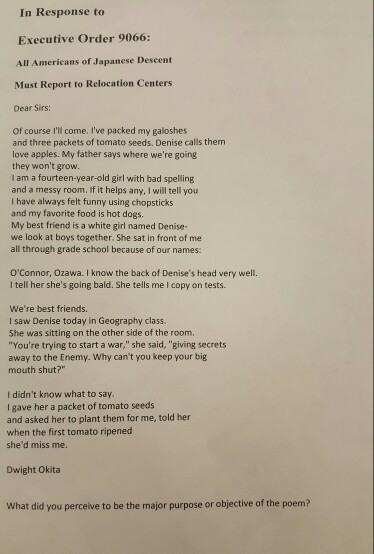 in response to executive order 9066 Dwight Okita | Chegg.com