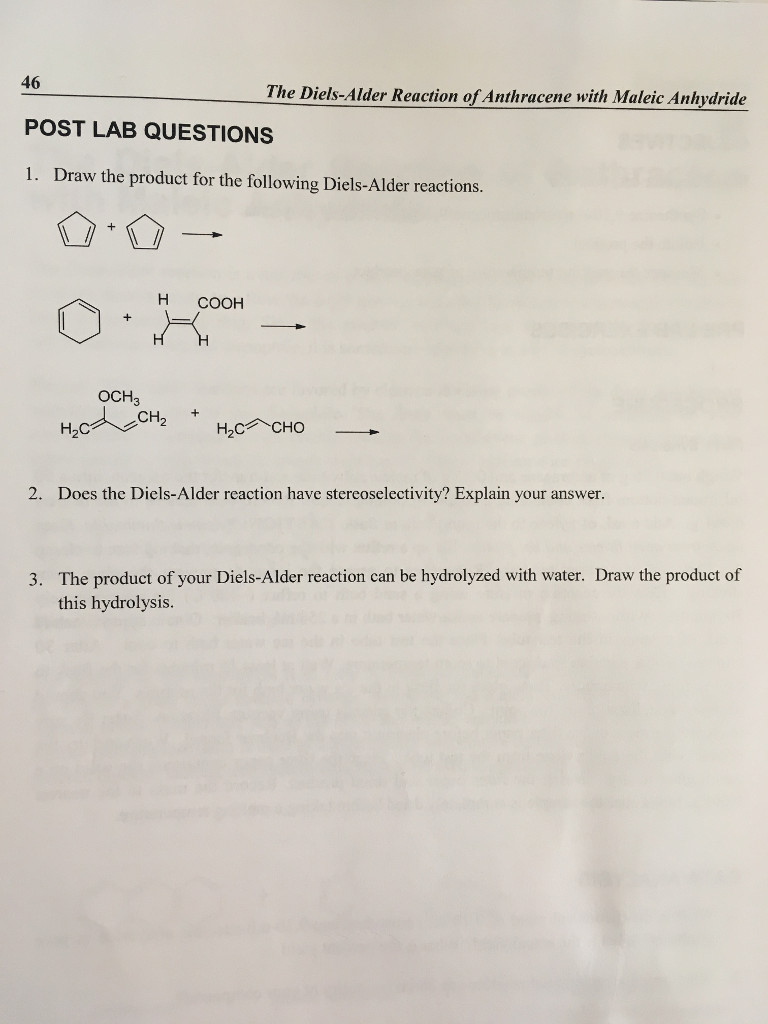 Solved The Diels-Alder Reaction of Anthracene with Maleic | Chegg.com