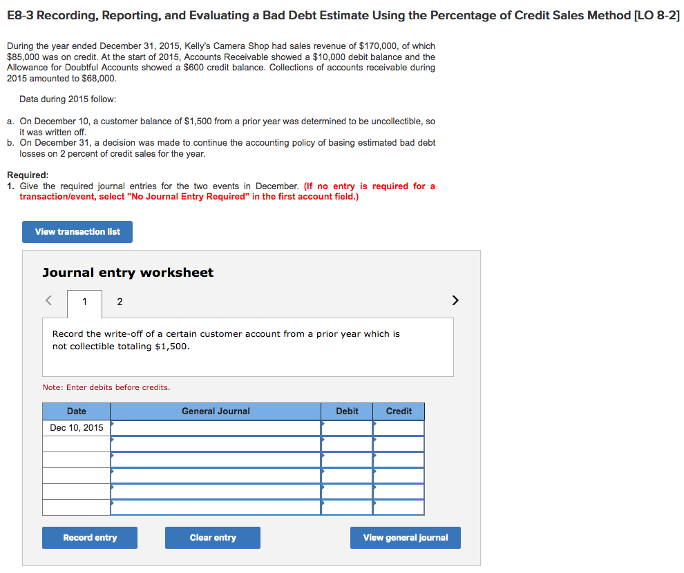 Solved E8-3 Recording, Reporting, and Evaluating a Bad Debt | Chegg.com