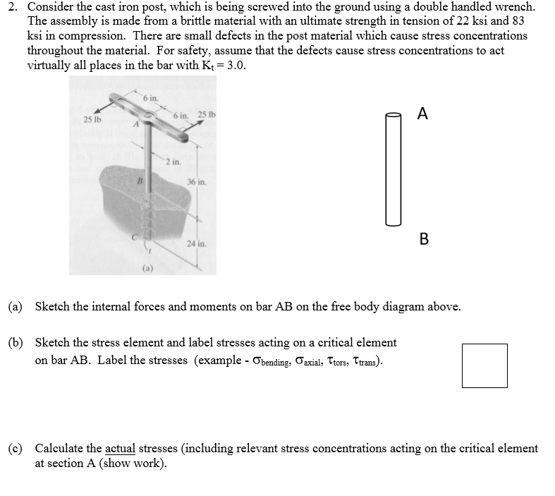 Solved 2. Consider the cast iron post, which is being | Chegg.com