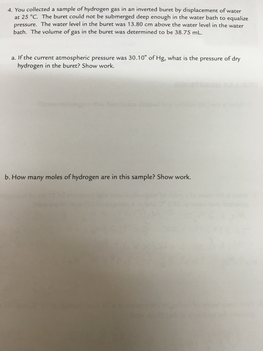 Solved You collected a sample of hydrogen gas in an inverted | Chegg.com