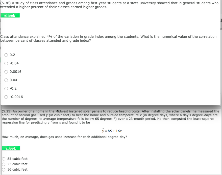 Solved (5.36) A study of class attendance and grades among | Chegg.com