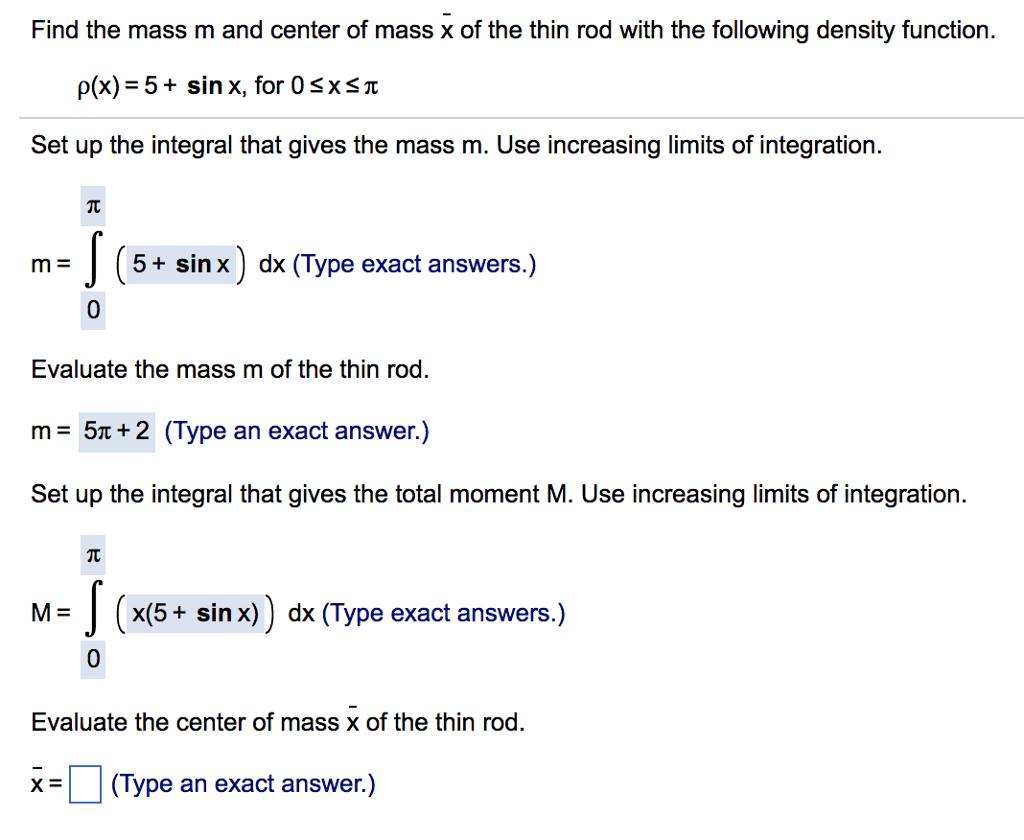 Solved Find the mass m and center of mass x of the thin rod | Chegg.com