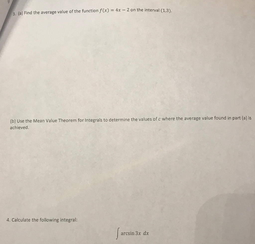 Solved 3. (a) Find the average value of the function f(x) = | Chegg.com