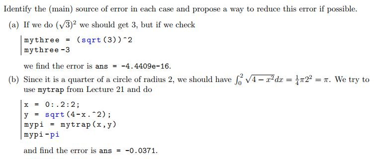 Identify the (main) source of error in each case and | Chegg.com