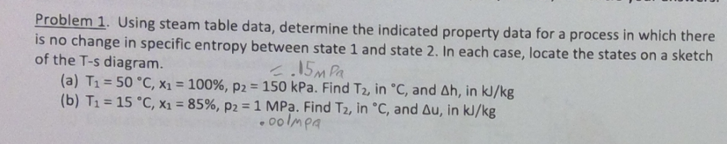 Solved Problem 1. Using steam table data, determin is no | Chegg.com