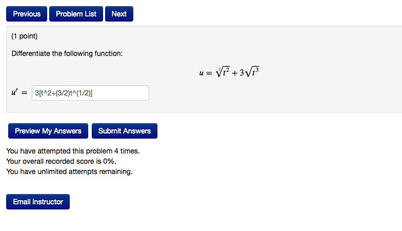 Solved Previous Problem List Next 1 point) Differentiate the | Chegg.com