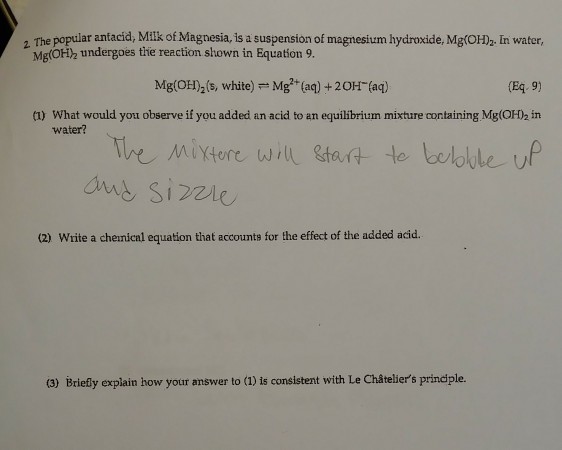 Solved The popular antacid, Milk of Magnesia, is a | Chegg.com
