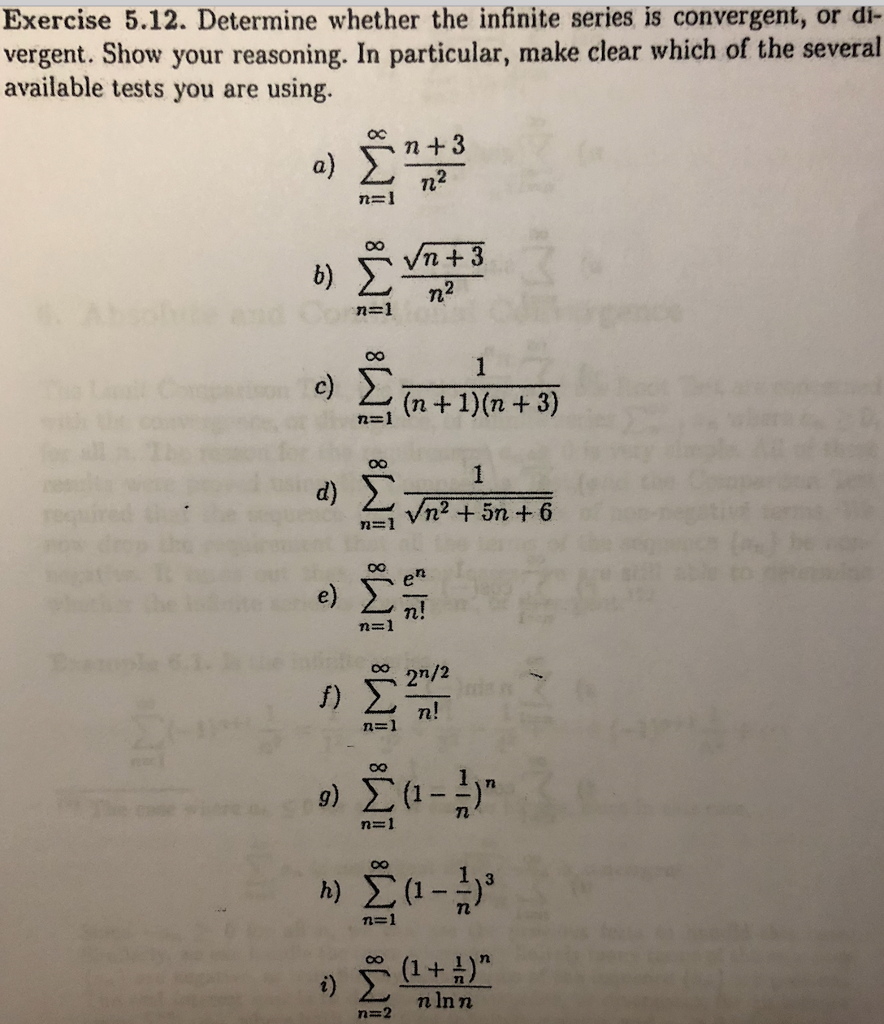 Solved Exercise 5.12. Determine whether the infinite series | Chegg.com