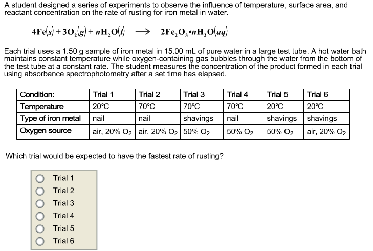 A student designed a series of experiments to observe | Chegg.com
