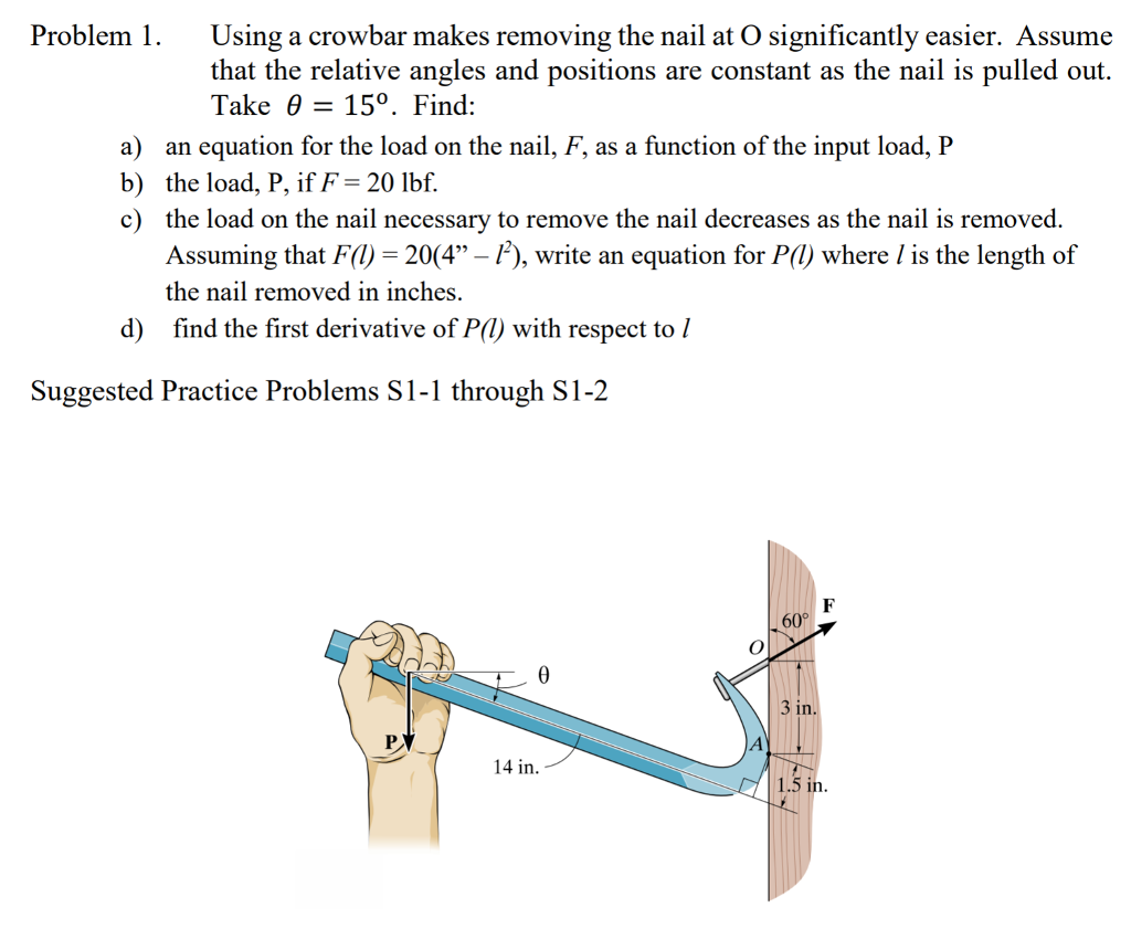 Solved Problem 1. Using a crowbar makes removing the nail at | Chegg.com