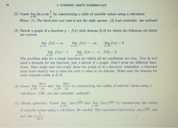 2 Guess Lim X Tends To 0 Sin X Cos 1x By 