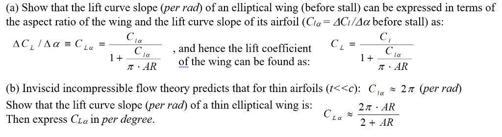 Solved (a) Show that the lift curve slope (per rad) of an | Chegg.com