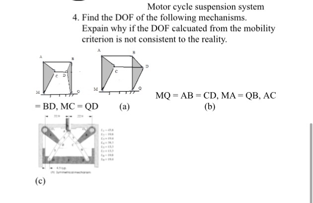 Solved Motor cycle suspension system Find the DOF of the | Chegg.com
