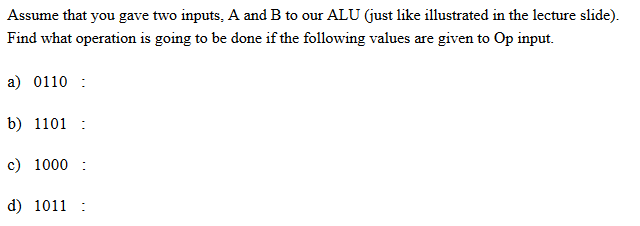 Solved Assume that you gave two inputs, A and B to our ALU | Chegg.com