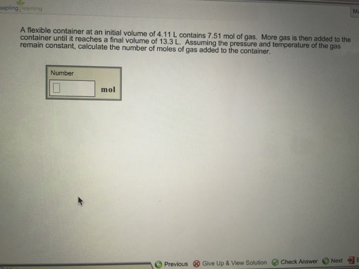 Solved A flexible container at an initial volume of 4 11 L | Chegg.com