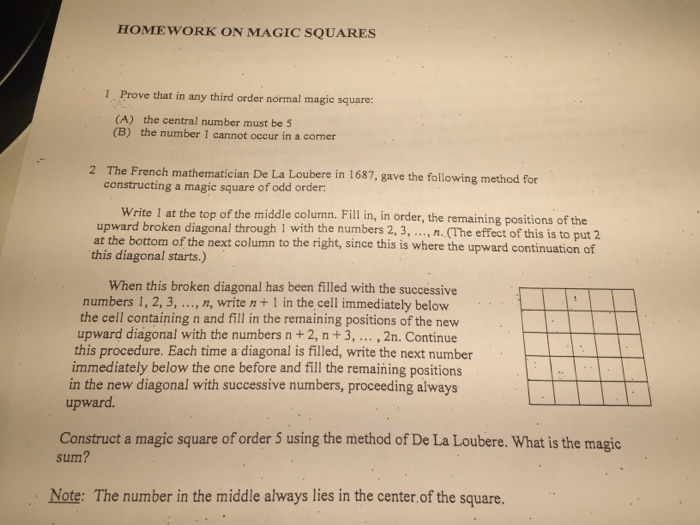 Solved Prove that in any third order normal magic square: | Chegg.com