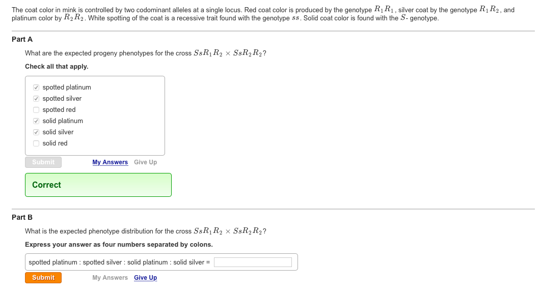 Solved The coat color in mink is controlled by two | Chegg.com