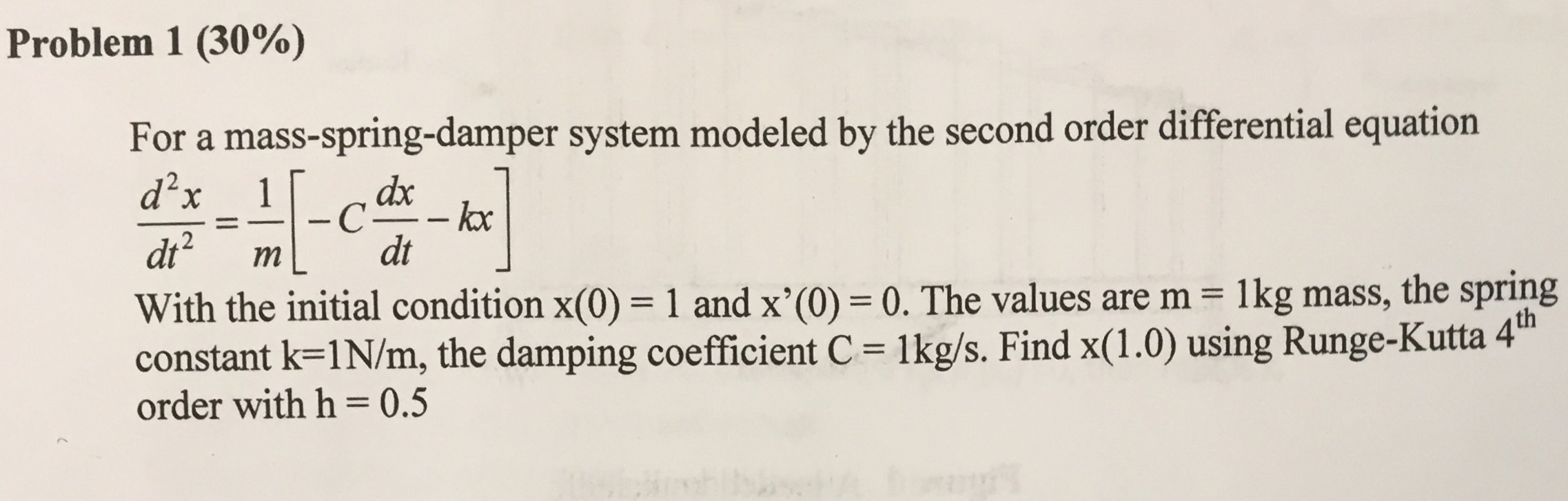 Solved For a mass-spring-damper system modeled by the second | Chegg.com