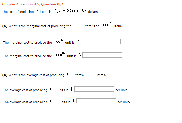 Solved The cost of producing q items is C(q) = 2500 + 48q | Chegg.com