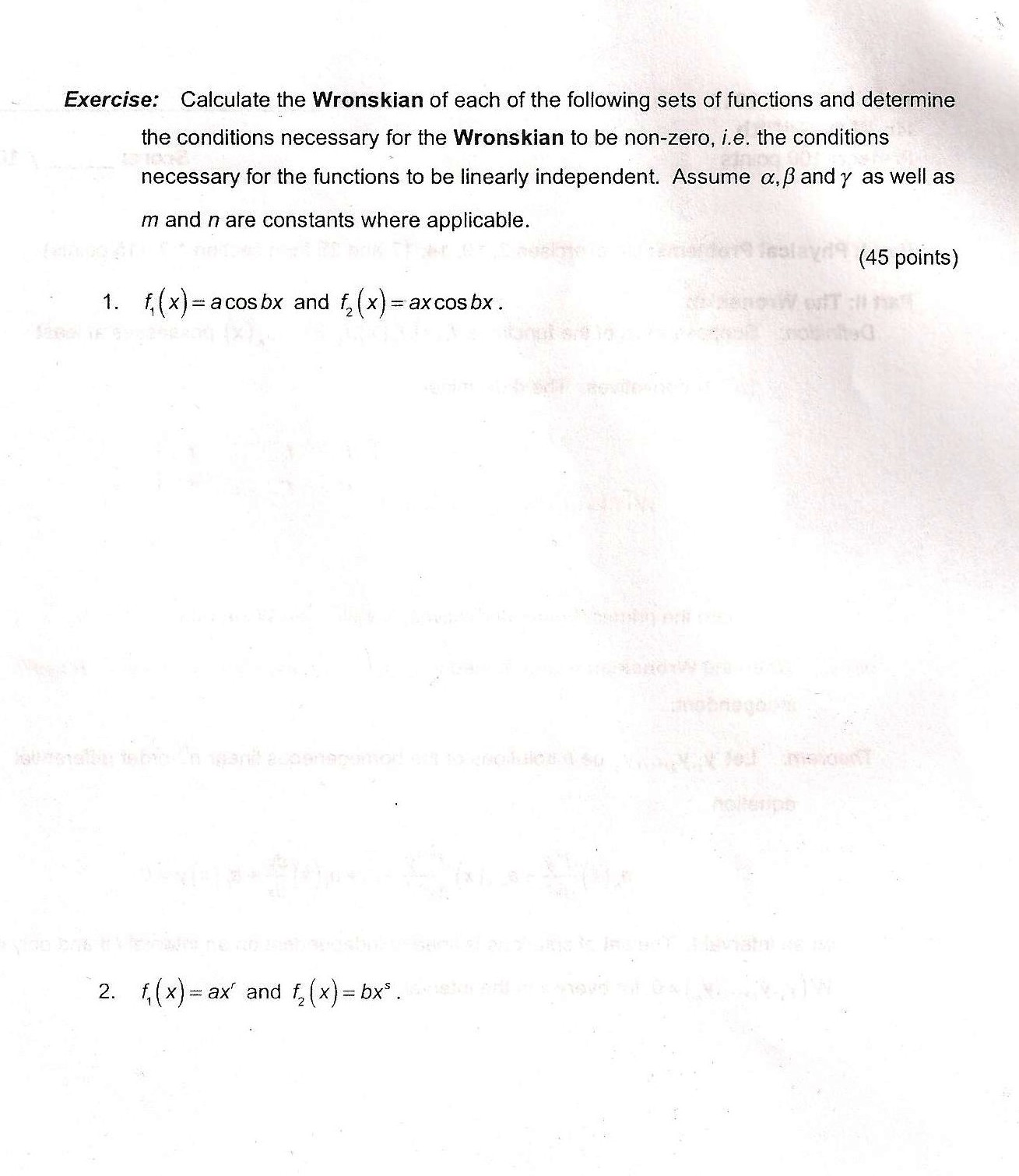 Solved Calculate the Wronskian of each of the following sets | Chegg.com