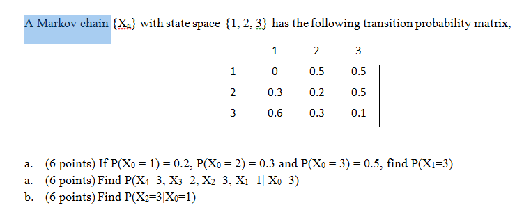 Solved A Markov chain {Xn} with state space {1, 2, 3} has | Chegg.com