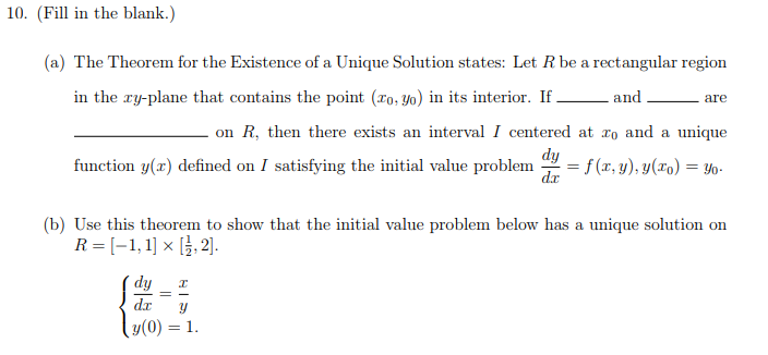 Solved 10. (Fill n the blank.) (a) The Theorem for the | Chegg.com