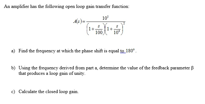 Solved An amplifier has the following open loop gain | Chegg.com