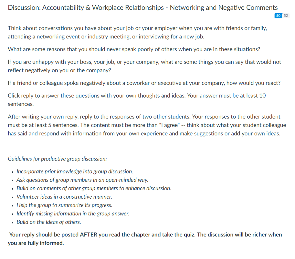 Solved Discussion: Accountability& Workplace Relationships | Chegg.com