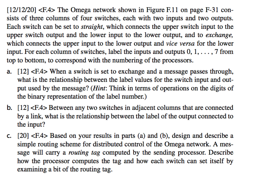 Solved The Omega network shown in Figure F.11 on page F-31 | Chegg.com